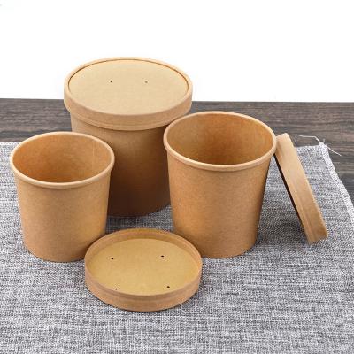 China 500ml Double PE Coated 300g Kraft Paper Salad Bowls Soup Containers for sale