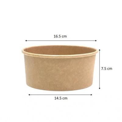 China Microwaveable 1300ML 42OZ Brown Kraft Paper Bowl Biodegradable Salad Bowl Coated for sale