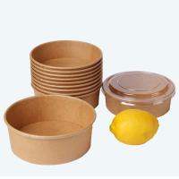 China 750ML Disposable Brown Kraft disposable Paper Salad Bowl With PET Lid for sale