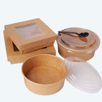 China 750ML Disposable Brown Kraft disposable Paper Salad Bowl With PET Lid for sale