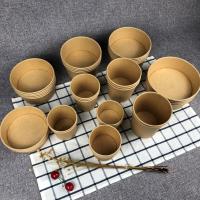 China 750ML Disposable Brown Kraft disposable Paper Salad Bowl With PET Lid for sale