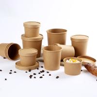 China Degradable Disposable Kraft Paper Takeaway Hot Soup Cups With Lids for sale