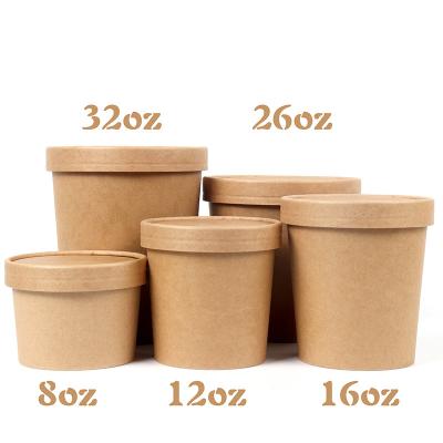 China Degradable Disposable Kraft Paper Takeaway Hot Soup Cups With Lids for sale