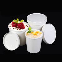 China Fast Food Double Wall 300g White/Kraft Paper Takeaway Soup Bowl With Paper Lid for sale