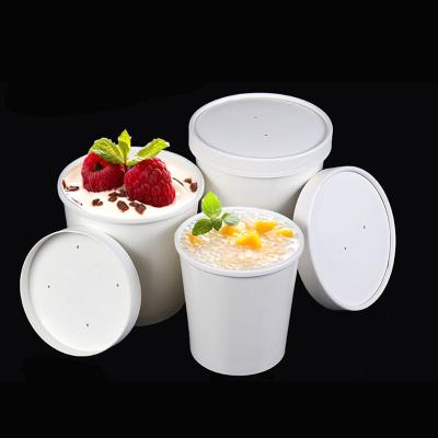 China Fast Food Double Wall 300g White/Kraft Paper Takeaway Soup Bowl With Paper Lid for sale