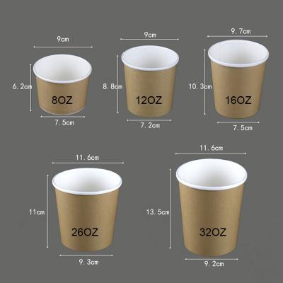 China Multiple Specifications Blank 300g Kraft Paper Disposable Soup Bowls With Clear Plastic Lids for sale