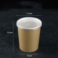 China Multiple Specifications Blank 300g Kraft Paper Disposable Soup Bowls With Clear Plastic Lids for sale