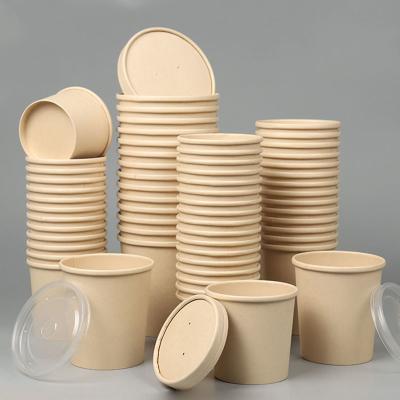 China Disposable Bamboo Paper Soup Cup 8oz 12oz 16oz 26oz 32oz With Lid for sale