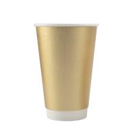 China Double Wall Gold Foil Biodegradable Kraft Paper Cups 8oz 12oz 16oz for sale