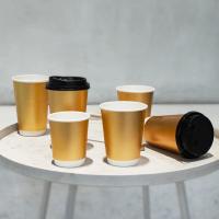 China Double Wall Gold Foil Biodegradable Kraft Paper Cups 8oz 12oz 16oz for sale