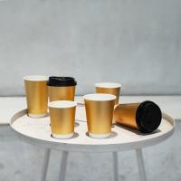 China Double Wall Gold Foil Biodegradable Kraft Paper Cups 8oz 12oz 16oz for sale