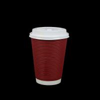 China Compostable Red Coffee Disposable Paper Cusp With Lid For Hot Beverages for sale
