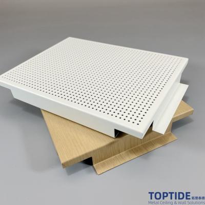 China Wood Noise Reduction Aluminium Suspended Ceiling Tiles White Waterproof Ceiling Panels For Bathrooms for sale