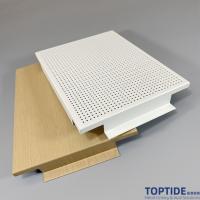 China Building Sound Absorbing Perforated Panels Cheap Woodgrain Aluminium Suspended Ceiling Tiles for sale