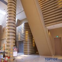 China Suit for Airport Building Materials Wood Grain Color Suspended Aluminium Curved Tube Baffle Ceiling for sale