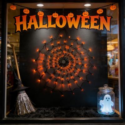 China 80cm Iron Spider Web LED Light: 80cm diameter (fits windows/walls/parties). Iron frame + fine mesh (durable 3D shape). 100 warm yellow LEDs (steady-on, spooky Halloween glow). 221g for sale