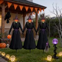 China Halloween Witch Ground Light | 1.3m(H) | 45cm Plug Rod | Glowing Eyes & Sound | Eco-friendly & Waterproof | Home & Commercial | MOQ 500pcs for sale