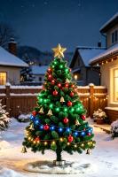 China Pre-Lit Artificial Christmas Tree with Multi-Color LED Lights & Golden Bells Lush Full Christmas Tree with Warm White Fairy Lights for Indoor/Outdoor for sale