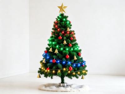 China Pre-Lit Artificial Christmas Tree with Multi-Color LED Lights & Golden Bells Lush Full Christmas Tree with Warm White Fairy Lights for Indoor/Outdoor for sale