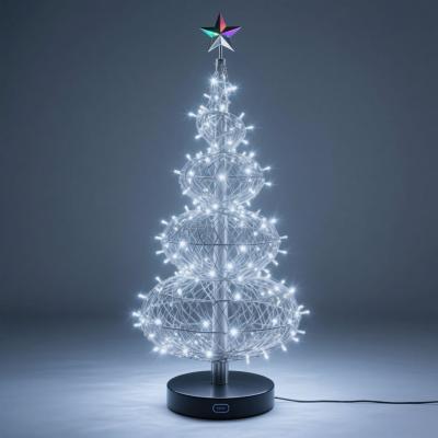 China Pre-lit Artificial Christmas Tree with Metal Frame Structure, Flocked Snow Xmas Tree Decorated with Gold Baubles, Red Bow & Star Topper, Warm LED Lights Indoor Holiday Home Decor Tree for sale