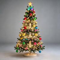 China Pre-lit Artificial Christmas Tree with Metal Frame Structure, Flocked Snow Xmas Tree Decorated with Gold Baubles, Red Bow & Star Topper, Warm LED Lights Indoor Holiday Home Decor Tree for sale