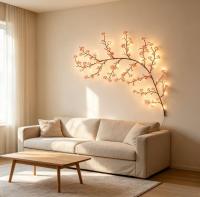 China This wall-mounted lamp features naturally curved branches adorned with red plum blossoms in a gradient hue; it effortlessly creates a soothing home atmosphere without the need for complex renovations. for sale