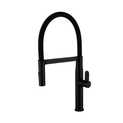 China Modern Commercial Matte Black Pull Out Kitchen Brass Single Lever High Arc Silicone Spout Single Lever Faucet for sale