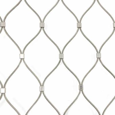 China SS304 / 316 Stainless Steel Wire Rope Mesh With Loops / Knots For Transparent Barriers In Building Construction for sale