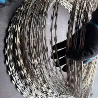 China Hot Dip Galvanized Blade Barbed Concertina Razor Wire Extra Long Life Coil For Oil Refinery for sale