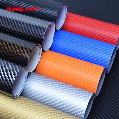 China 0.17mm 3D Carbon Fiber Tint  PVC PET Black Gold Carbon Fiber Wrap for sale