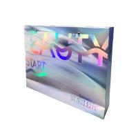 China boutique Custom Printed Paper Bags Holographic Shopping Bag With Ribbon Handle for sale