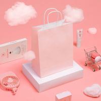 China Offset Printing Craft Pink Gift Bag With Hand Length Handle for sale