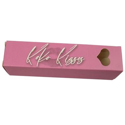 China Luxury Custom Printing Pink Fold Cosmetics Lip Gloss Packaging Lipstick Paper Box With Heart Shape for sale