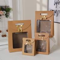 China wholesale custom recycled flat bottom small food paper bag shopping packaging bag brown kraft paper bag with clear window for sale