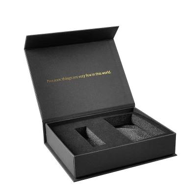 China Magnet Paper Rigid Packaging Box Black Collapsible With Foam for sale