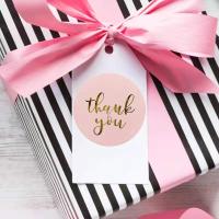 China Gratitude and Thank You Round Pink Gold Hot Stamp Label for Seal Sticker Customized Manufacturing for sale
