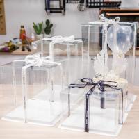 China Factory Custom Eco Friendly Food Folders Box for 6 8 10 12 Inch Transparent Cake Box with Ribbon for sale