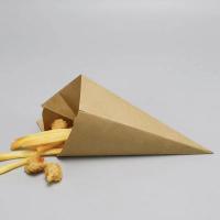 China Custom Print Logo Biodegradable Paper Triangle Packaging Waffle Cone Holder Crepe Take Away Box for sale