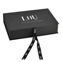 China Matte Laminated Wig Cosmetic Makeup Box with Ribbon Satin Lined Luxury Magnetic Flip Cardboard Packaging Box for sale