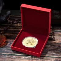 China Red Velvet Gold Hot Stamp Logo Rigid Packaging Box Luxury Gold Coin Collection Elegantly Designed for sale