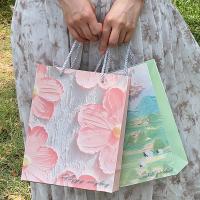 China Creative oil painting gift bag, artistic tote bag, exquisite festival men's and women's birthday bouquet packaging, gift paper bag for free for sale