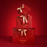 China Customized Printed Red Christmas Paper Bags with Ribbon Bow for sale