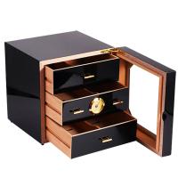 China Three layer cigar box cabinet thermometer skylight cigar temperature control humidification moisture retention wooden storage box for sale