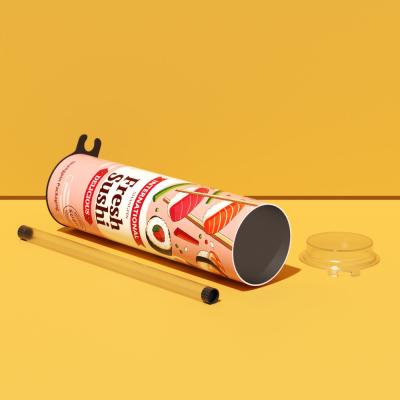 China Customized LOGO food grade material sushi cylinder round paper box with sauce pouring tube for sale