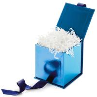 China Navy Glitter 4x4 Small Gift Box With Shredded Paper Filler for sale