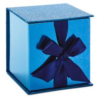China Navy Glitter 4x4 Small Gift Box With Shredded Paper Filler for sale