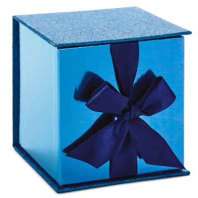 China Navy Glitter 4x4 Small Gift Box With Shredded Paper Filler for sale