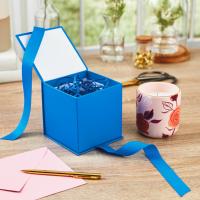 China Royal Blue Small Gift Rigid Cardboard Packaging With Shredded Paper Filler for sale