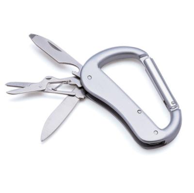 China Multifunctional Camping carabinier Aluminum Hiking Snap Hook Carabiner With Scissors, Knife, Filer for sale