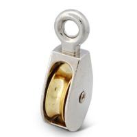 China Zinc alloy diecast single rigid fixed eye brass plated wheel pulley for sale